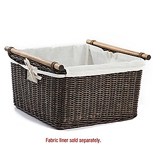 The Basket Lady Deep Pole Handle Wicker Storage Basket, Small, 11.5 in L x 11.5 in W x 8 in H, Antique Walnut Brown