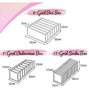 Foldable Underwear Storage Box, 3Pcs Set Organizer Drawer Divider Compartment, Nylon Divider Bra Socks Panty Storage Bag (Gray)