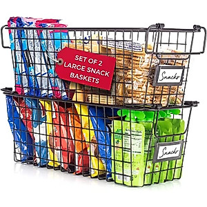 Granrosi Wire Baskets For Storage Pantry Baskets, Set of 2 Wire Storage Baskets, Wire Baskets for Organizing, Large Wire Basket, Kitchen Organization Baskets, Metal Basket for Storage - L - Bronze