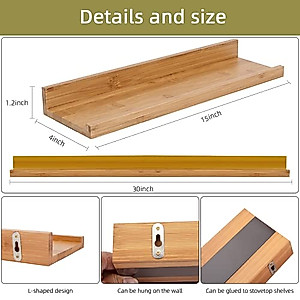 QINOL Stove Top Shelf for Kitchen Stove, 2pcs 15" Magnetic Oven Shelf Bamboo Spice Organizer for Kitchen Storage Fits Standard 30 Inchs Stove Width, Natural