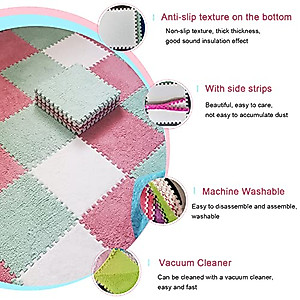 10pcs Plush Foam Floor Tiles, Square Foam Interlocking Carpet Tiles, 11.8x11.8 Inch Splicing Carpet Tiles Puzzle Play Mats for Floor for Bedroom(Color:Blue)