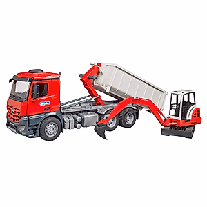 Bruder 03624 Mb Arocs Truck with Roll-Off- Container and Schaeff Mini Excavator