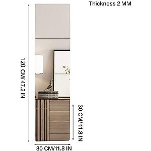 OBIOZZ Bedroom Floor Standing Mirror 11.8 Inch Full Length Mirror with Acrylic 4Pcs Frameless Wall-Mounted Mirror Hanging Door Mirror for Makeup Mirror Vanity Bedroom, Living Room