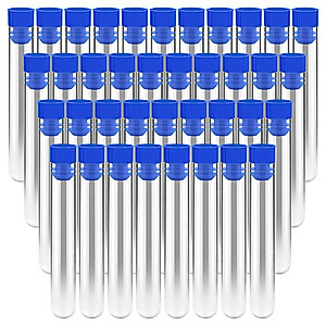 WYKOO 50 Pcs 13ml Clear Plastic Test Tubes with Blue Cap, 16x100mm Vials Container Sample Tubes for Liquid, Scientific Experiments, Craft, Party Supplies, Candy Storage, Home Decoration