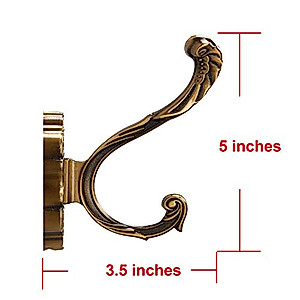 SDH Coat Hooks Wall Mounted - Decorative Towel Hooks - Aluminum Heavy Duty Wall Hooks for Hanging Coats, Purse & Clothes in Hallway, Closets, Bathroom - Pack of 2 Vintage Style Antique Brass Hooks