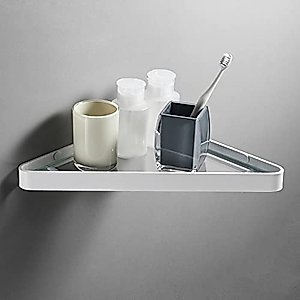 Aeumruch Corner Glass Storage Shelf Bathroom Wall-Mounted Triangular Basket Shower Corner Shelf Shampoo Shelf Organizer (White)