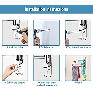SCDGRW Swivel Towel bar 5 arm - Stainless Steel Bathroom Swing Towel Rack with Hook- Wall Mounted Towel Holder Storage Organizer for Bathroom Kitchen