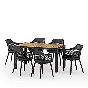 Christopher Knight Home Azalea Outdoor Dining Sets, Black + Teak