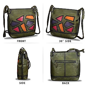 Genuine Leather Crossbody Purses for Women Satchel Purses Vintage Handmade Shoulder Bag Cowhide Handbags (Green)