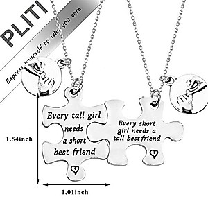 PLITI Funny Short Tall BFF Matching Gifts Best Friends Bracelet Set of 2 BFF Gift Every Short Girl Needs a Tall Best Friend BFF Friends Jewelry Set Friendship Gift Bestie Gifts (short tall necklace)