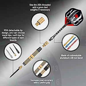 UNIKOO Darts Metal Tip Set, 12 Pcs Professional Steel Tip Darts with Aluminum Shafts and Brass Barrels, 20/22 Grams Metal Darts with Detachable Tips, Extra Soft Dart Tips, Flights, Sharpener Tool Kit