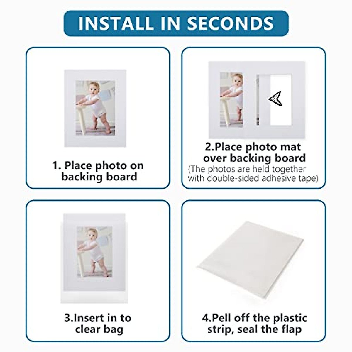 Somime Acid Free 8x10 Frame Mat Set, White 8x10 Matte for 5x7 Pictures with Core Bevel Cut for Photos, Artworks, Prints(10 Pack) - Includes Pre-Cut Mats, Backing Boards and Crystal Seal Bags