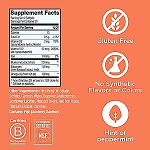 OLLY Ultra Strength Brain Softgels, Nootropic, Supports Healthy Brain Function, Memory, Focus and Concentration, Omega-3s, Vitamins B6 and B12, 30 Day Supply - 60 Count