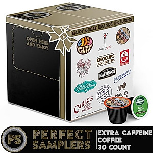 High Caffeine Coffee Pods Variety Pack - Sample The Strongest Coffee From the Top Brands with Our Extra Caffeine Sampler of 30 Coffee Pods Compatible with Keurig K Cup Coffee Makers