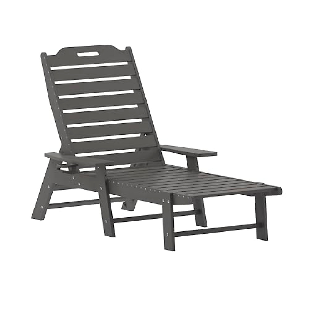 Flash Furniture Monterey Adjustable Adirondack Lounger with Cup Holder- All-Weather Indoor/Outdoor HDPE Lounge Chair, Gray
