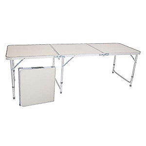 Outvita 6ft Portable Folding Camping Table, Outdoor Waterproof Adjustable Height Table, Aluminum Lightweight Suitcase Foldable Table for Picnic BBQ Beach Dining