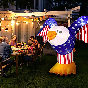 Kathfly 6FT Patriotic Inflatable Decor Independence Day American Flag Blow up Eagle Built in LED Light/Blower for Parade Veterans 4th of July Lawn Outdoor
