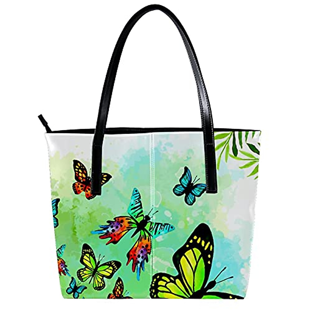 DEYYA Women's Leather Purse and Handbag, Large Capacity Top Handle Satchel Purses Shoulder Bag Butterflies Green