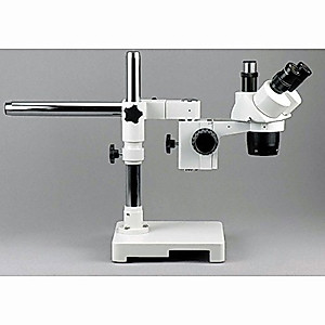 AmScope SW-3T24Z Trinocular Stereo Microscope, WH10x Eyepieces, 20X/40X/80X Magnification, 2X/4X Objective, Single-Arm Boom Stand, Includes 2.0x Barlow Lens
