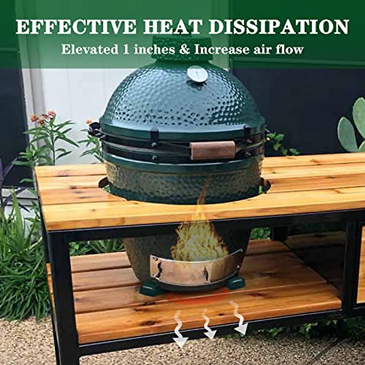 OLIGAI BBQ Ceramic Grill Feet Shoes for Big Green Egg,Use for Raise The Kamado Joe Accessories,Primo Charcoal Grill,Green Ceramic Feet Accessories to Place The Grill on Garden or Outdoor(Set of 4)