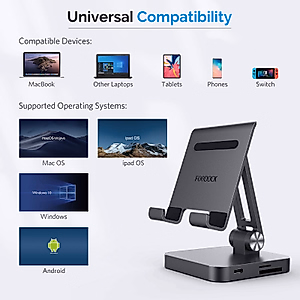 USB C Hub Stand, 7 in 1 USB C Multiport Adapter with 4K@30Hz HDMI, 100W Power Delivery, Micro SD Card Reader, 5Gbp USB 3.0, Headphone Jack, Tablet, Phone, Adjustable Type C Hub for iPad Pro Mac Chrome