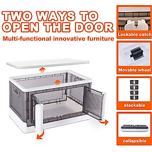 HoneySky 34Quart Storage Bins with Lids and Wheels, Stackable & Collapsible Closet Organizers and Storage, Foldable Storage Containers Plastic Shelves for Clothes Shoe Book, White, 4 Pack