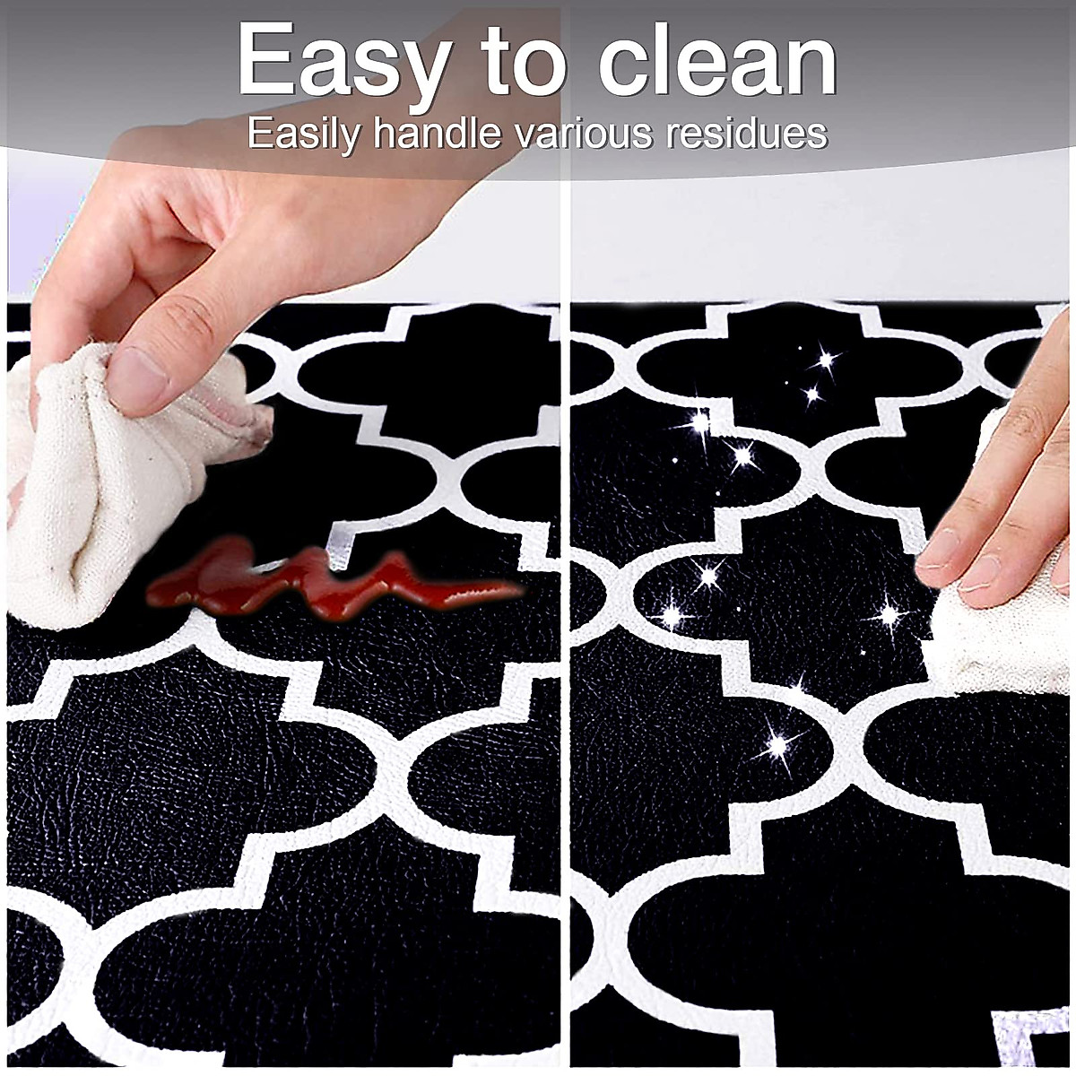 2Pcs Kitchen Rugs Mats, Non-Slip Waterproof Kitchen Rug Oil-Proof Floor Mat Leather PVC Scrub The Doormat for Living Room, Bedroom, Kitchen