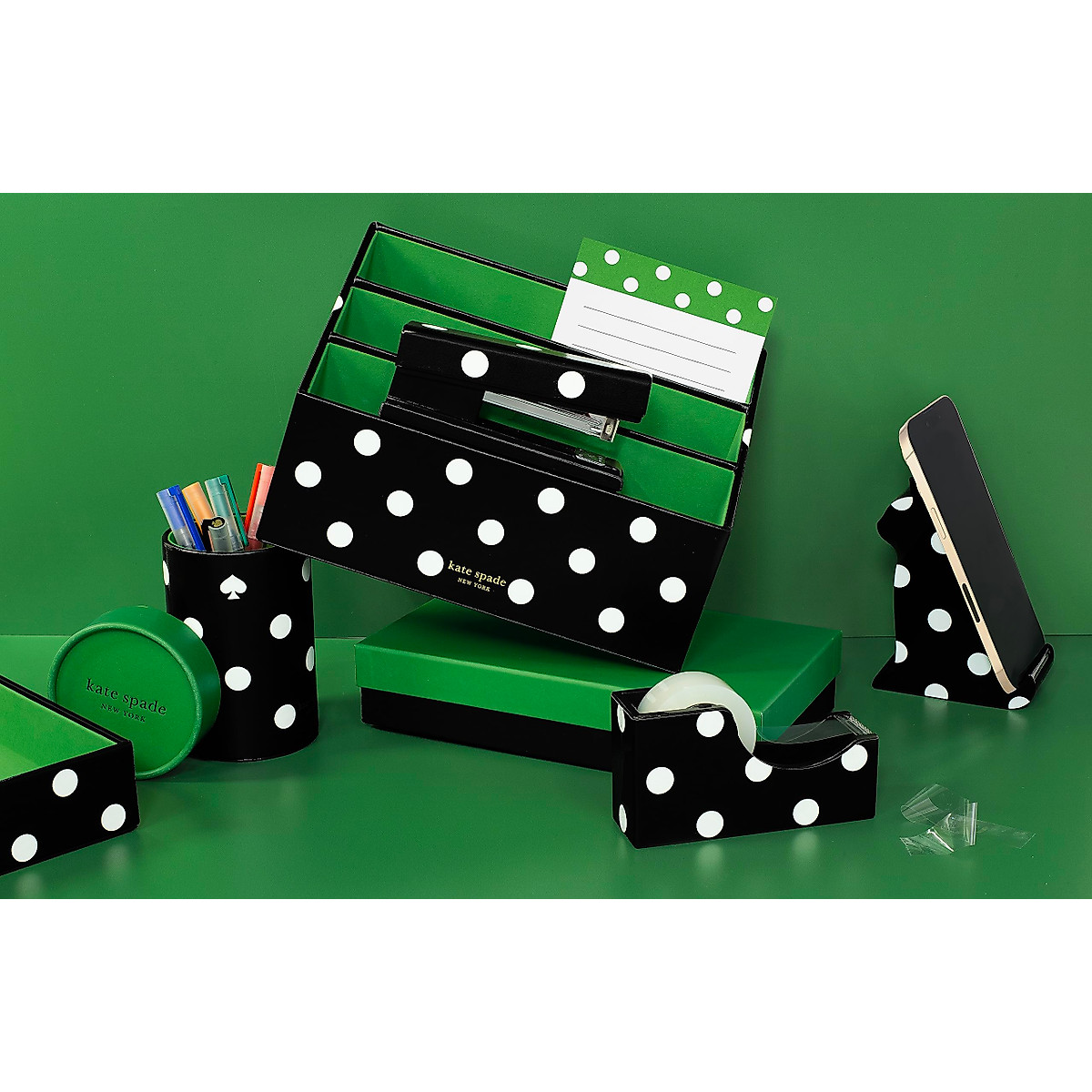 kate spade new york Acrylic Cell Phone Stand, Novelty Phone Holder for Desk, Black Cat (Picture Dot)