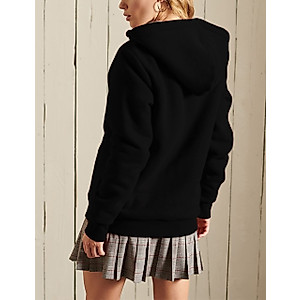Yeokou Women's Casual Full Zip Up Sherpa Lined Hoodie Sweatshirt Jacket Coat (Medium, Black)