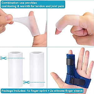 Trigger Finger Splints, Finger Brace with 2 Gel Sleeves for Injured Mallet Finger, Straightening Supports for Sprains Pain Relief, Sports Broken Injury, Dislocated Immobilizer, Knuckle Tendon