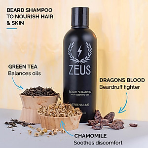 ZEUS Beard Wash & Beard Conditioner Set with Green Tea for Men, Soften, Hydrates & Moisturizes - MADE IN USA (Sandalwood)