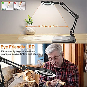 NAKOOS Magnifying Glass with Light and Stand, 8X Real Glass 2-in-1 Magnifying Desk Lamp & Clamp, Touch Control 3 Modes Stepless Dimmable LED Lighted Magnifier for Crafting Repair DIY Hobby Close Work