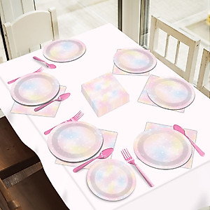 Tevxj 96PCS Pastel Rainbow Tableware Set Rainbow Birthday Dinnerware Disposable Plates Rainbow Cloud Party Plates Napkins Forks for Birthday Baby Shower Weddings Party Decorations Supplies 24 guests