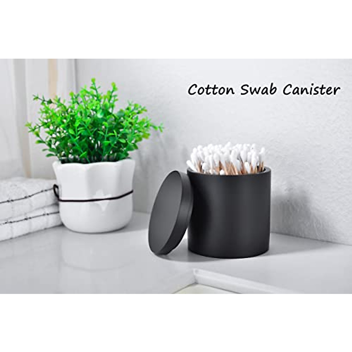 Rzoeox Bathroom Accessories Set Matte Black 5 Pcs, Resin Bathroom Sets Accessories Modern with Soap Dispenser, Cotton Swab Canister, Toothbrush Holder, Toothbrush Cup,Soap Dish (Matte Black)