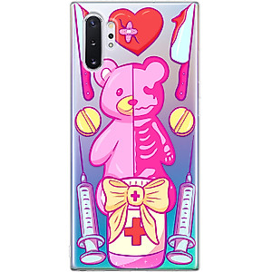 TPU Phone Case Compatible with Samsung A72 A71 5G A70 A51 A50 A32 A21 A11 A12 A13 A14 A01 Japanese Medicine Yami Kawaii Shockproof Teddy Bear Cover Protective Silicone Creepy Cute Anime Clear
