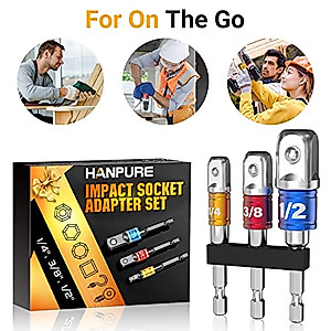 Impact Drill Socket Adapter Set - 3 PCS Sockets Extension Driver Bit Set 1/4" 3/8" 1/2" Hex Nut Wrench Holder Kit & 105 Right Angle Drill Attachment Screwdriver Power Hand Gadgets Tools Gifts for Men