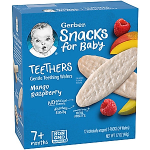 Gerber Snack for Baby Teethers, Mango Raspberry, Gentle Teething Wafers Flavored with Real Fruits, 12 Individually Wrapped 2-Packs (24 Wafers/Box) (Pack of 2 Boxes)