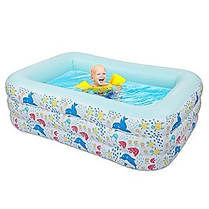 Goxowo Small Inflatable Plastic Pool Backyard Blow Up Pools for Family Mini Lounge Swimming Pool Above Ground for Garden Outdoor Party Beach (71" X 53" X 24")