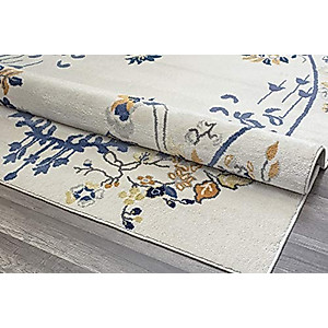 Rugs America Ivory Blue Floral Transitional Rug Gold Magnolia VA20D 2'0"X4'0" Area Rug