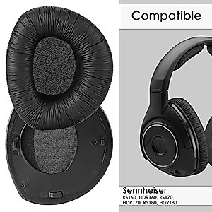 Replacement Ear Pads for Sennheiser RS160, HDR160, RS170, HDR170, RS180, HDR180 Headphones Replacement Ear Cushions, Ear Covers, Headset Earpads (Leatherette/Black)