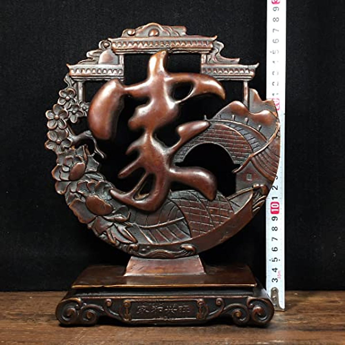 11" Tibetan Temple Collection Old Bronze Cinnabar mud Gold Home and Everything Gather Fortune Screen Ornament Exorcism Town House