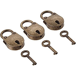 kathson Old Vintage Antique Style Mini Archaize Padlocks Key Lock with Key (Lot of 3,Antique,Love) (Antique Style)