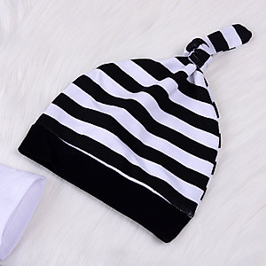 Newborn 4pcs Set Outfit Striped Hoodie with Romper Jumpsuit+ Striped Long Pants and Hat (Newborn, White)