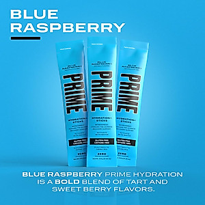 PRIME HYDRATION+ Sticks Blue Raspberry | Hydration Powder Single Serve Sticks | Electrolyte Powder On The Go | 250mg BCAAs, B Vitamins, Antioxidants | Low Sugar | Caffeine-Free | Vegan | 6 Sticks