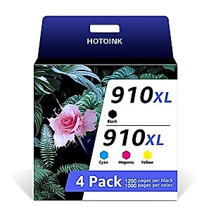 910XL Ink Cartridge Combo Pack Compatible for HP 910 910XL Black/Color Ink Cartridges Compatible for HP OfficeJet 8025e 8035e 8028e 8024e 8025 8035 8020 8022 (Black, Cyan, Magenta, Yellow)