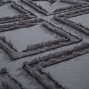 HOMBYS Boho Comforter Set California King Size, 108x98 Tufted Jacquard Geometry Bedding Comforter for King Bed, Shabby Chic Bed Sets with 2 Matching Pillow Cases,Grey