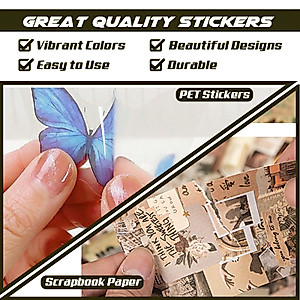 JUSFURLIFE Scrapbooking Supplies Kit, Vintage Scrapbook Kit for Journaling Supplies, Scrapbook Papers, Butterfly & Flower Stickers, Junk Journal Supplies for Beginners with Scrapbook Materials