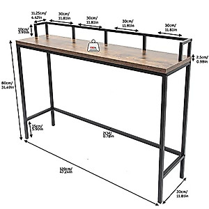 Yusong 47" Long Sofa Table, Narrow Console Table Behind Couch, Tall Bar Tables Enterway Table, Small Skinny Foyer Table for Living Room Home Office Bar, Rustic Brown