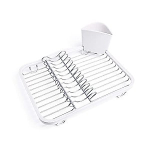 Umbra Sinkin Dish Drying Rack with Removeable Cutlery Holder for Sink or Countertop, Standard, White