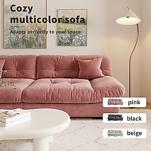 Cloud Modular Sectional Sofa,105" Scrub Velvet Minimalist Sofa Couch for Living Room, Modern LoveSofa with 2 Pillows 3 Seater for Apartment Office Studio, Deep Seat Couches,Pink